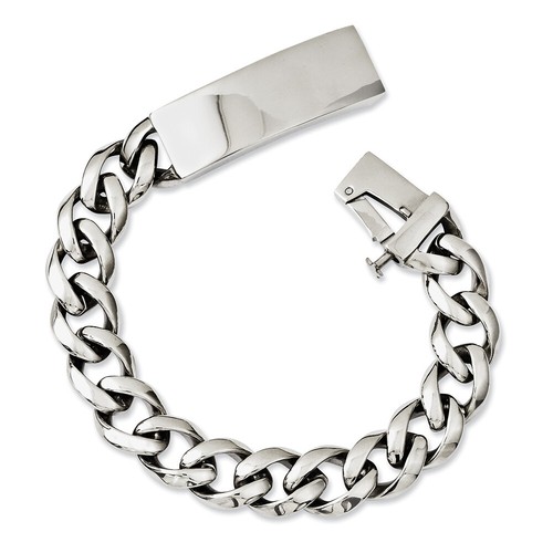 Chisel Stainless Steel Polished w/ID Plate 8.5in Bracelet 8.5 ...