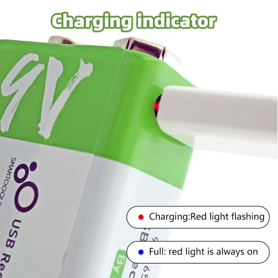 9V 6F22 9 Volt Li-ion USB Rechargeable Batteries 5800mWh Lithium Ion ...