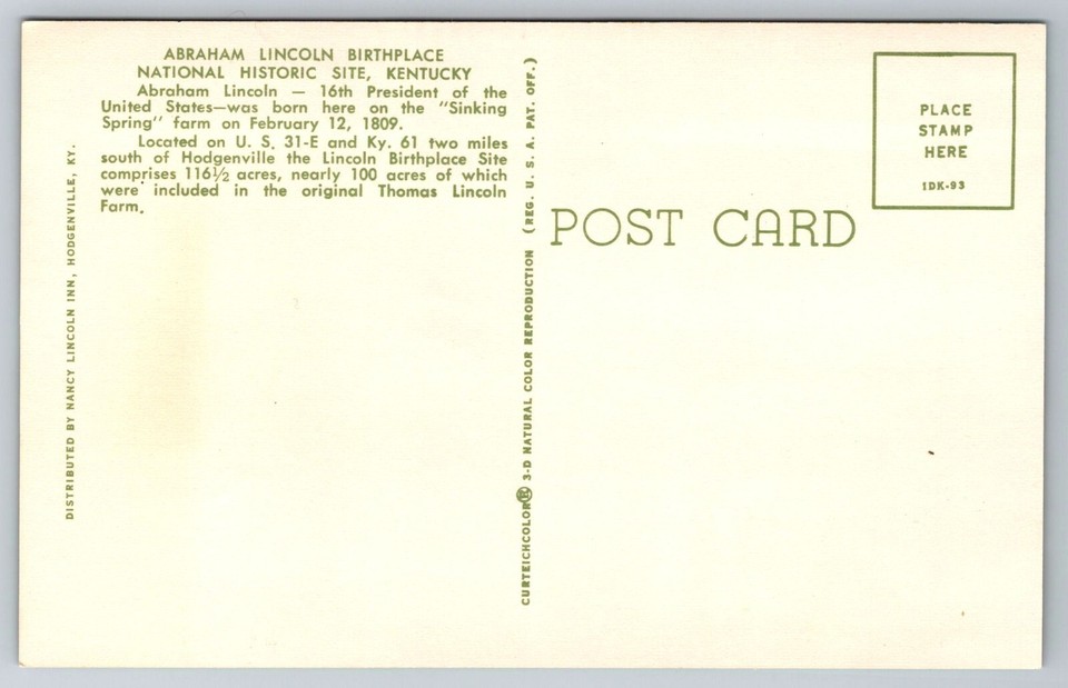 Postcard Abraham Lincoln Birthplace President Kentucky Sinking Spring ...