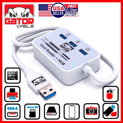 USB 3.0 Card Reader HUB 3-USB-A Port Multi Memory MS Micro SD M2 TF ...
