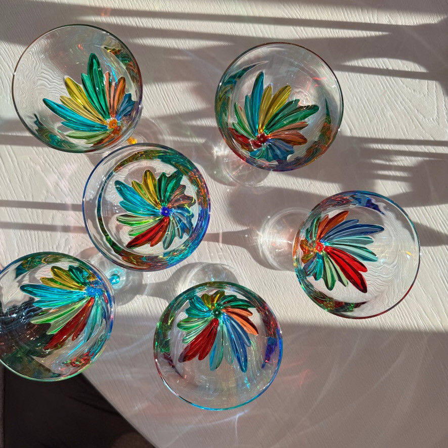 CC ZECCHIN MURANO Wine Glass, Multicolor Swirl Pattern, Set of 6 | eBay