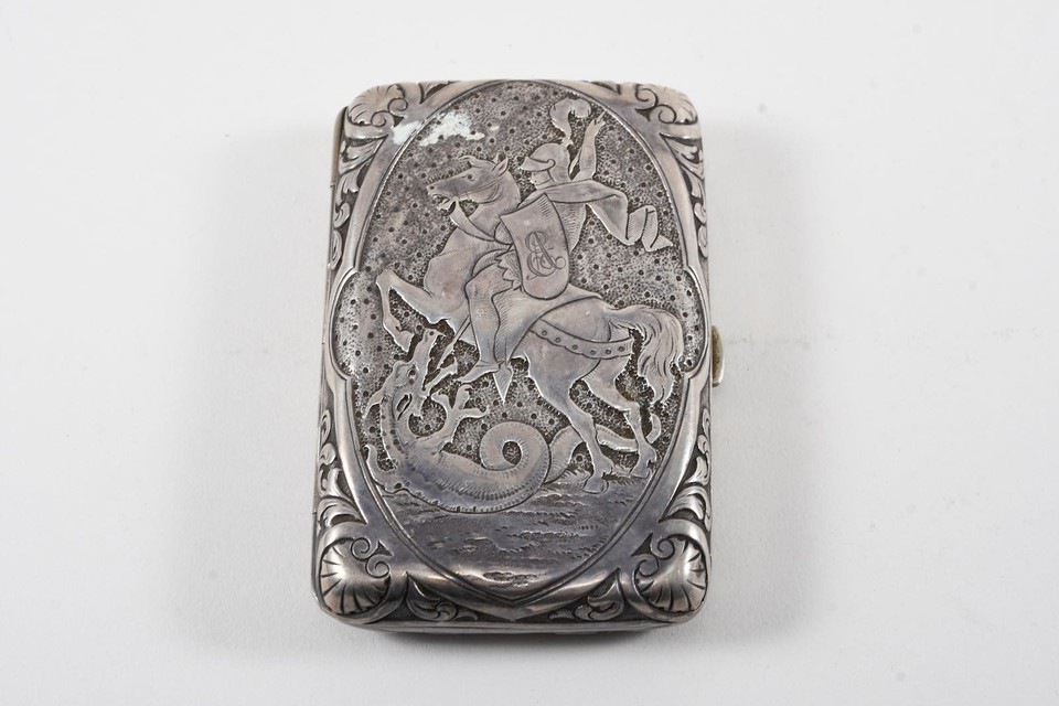N99J29- Silber 800 Tabatiere St.Georg mit Drache dat 1893 innen ...