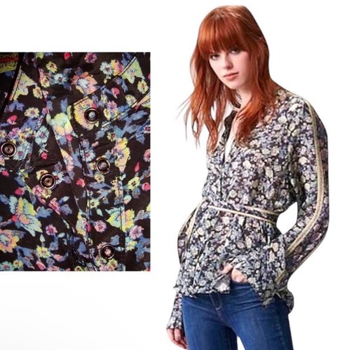 $108 Free People Flower Power Top X Small 2 Black Floral Print Split ...
