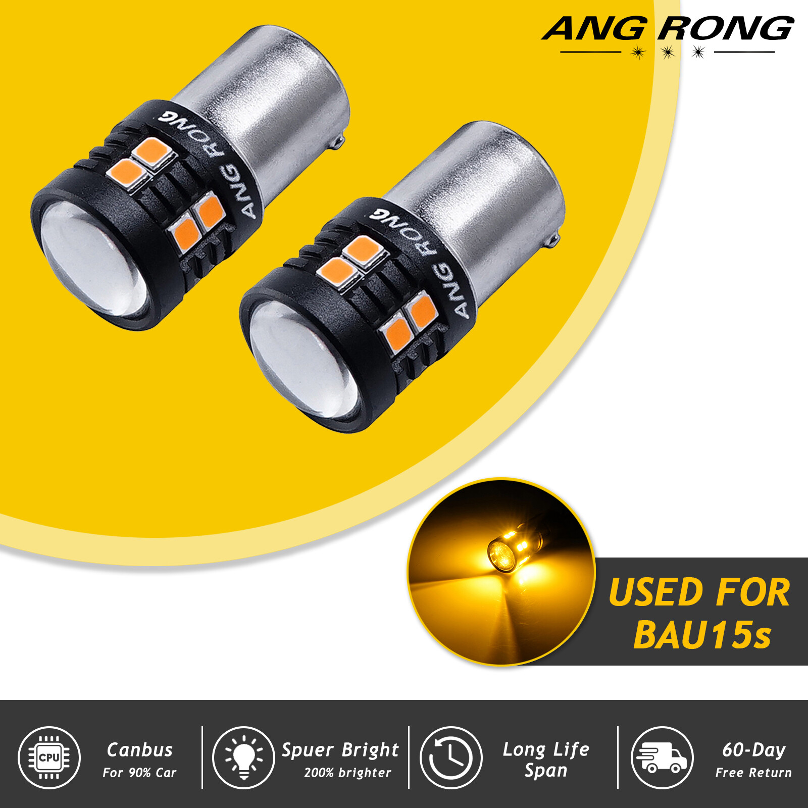 2x 581 PY21W BAU15s Amber LED Side Front Rear Turn Signal Indicator ...