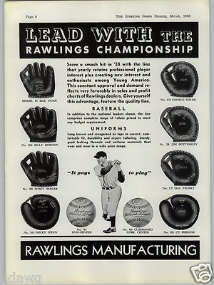 1938 PAPER AD Rawlings Baseball Glove Model H Bill Doak Micky Owen Hal ...