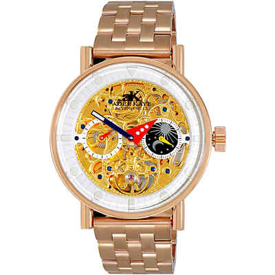 Adee Kaye Men's Watch Galactic Skeleton Dial Rose Gold Bracelet AK2266 ...