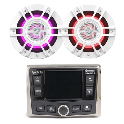 Infinity Marine Bluetooth AM/FM AUX Receiver, 2x 8" 500W Multicolor LED ...