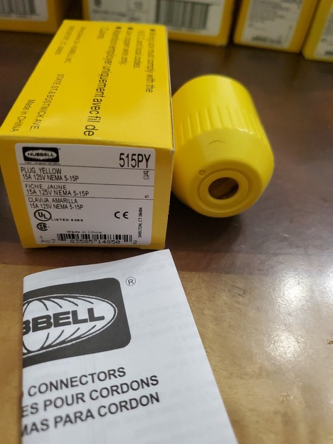 Hubbell 515PY Grounding Clamptite Plug 125 VAC 15 a 2 Poles 3 Wires ...