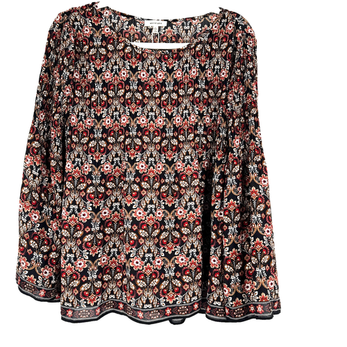 Max Studio Fall Colors Floral Print Peasant Blouse Women's Large Brown ...