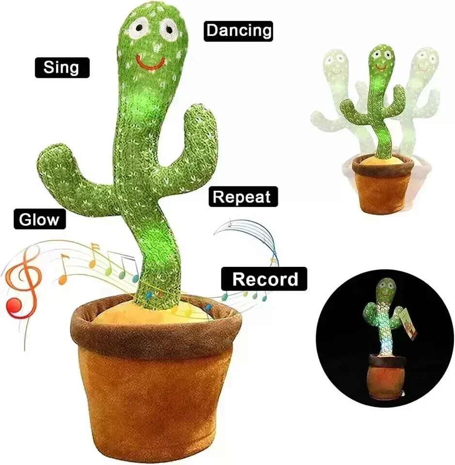 Dancing Cactus Repeat Talk Sing Glow Interactive Plush Toy for Kids ...