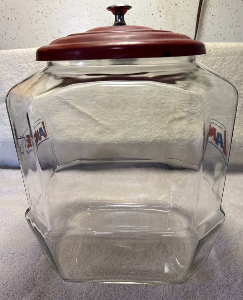 Lance 8 Sided Glass Vintage Cookie Cracker Display Counter Jar Red ...