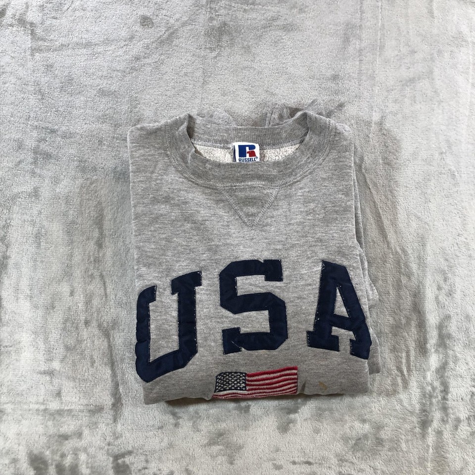 Vintage Russell Athletic Sweatshirt Mens Large Crewneck USA Flag Made ...