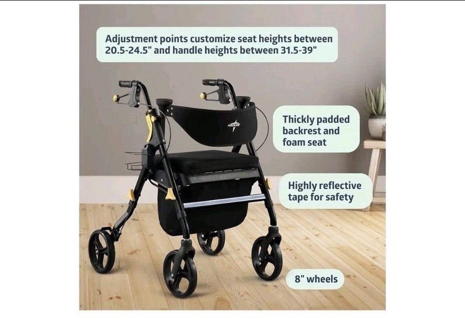 Medline Premium Empower Folding Mobility Rollator Walker with Memory ...