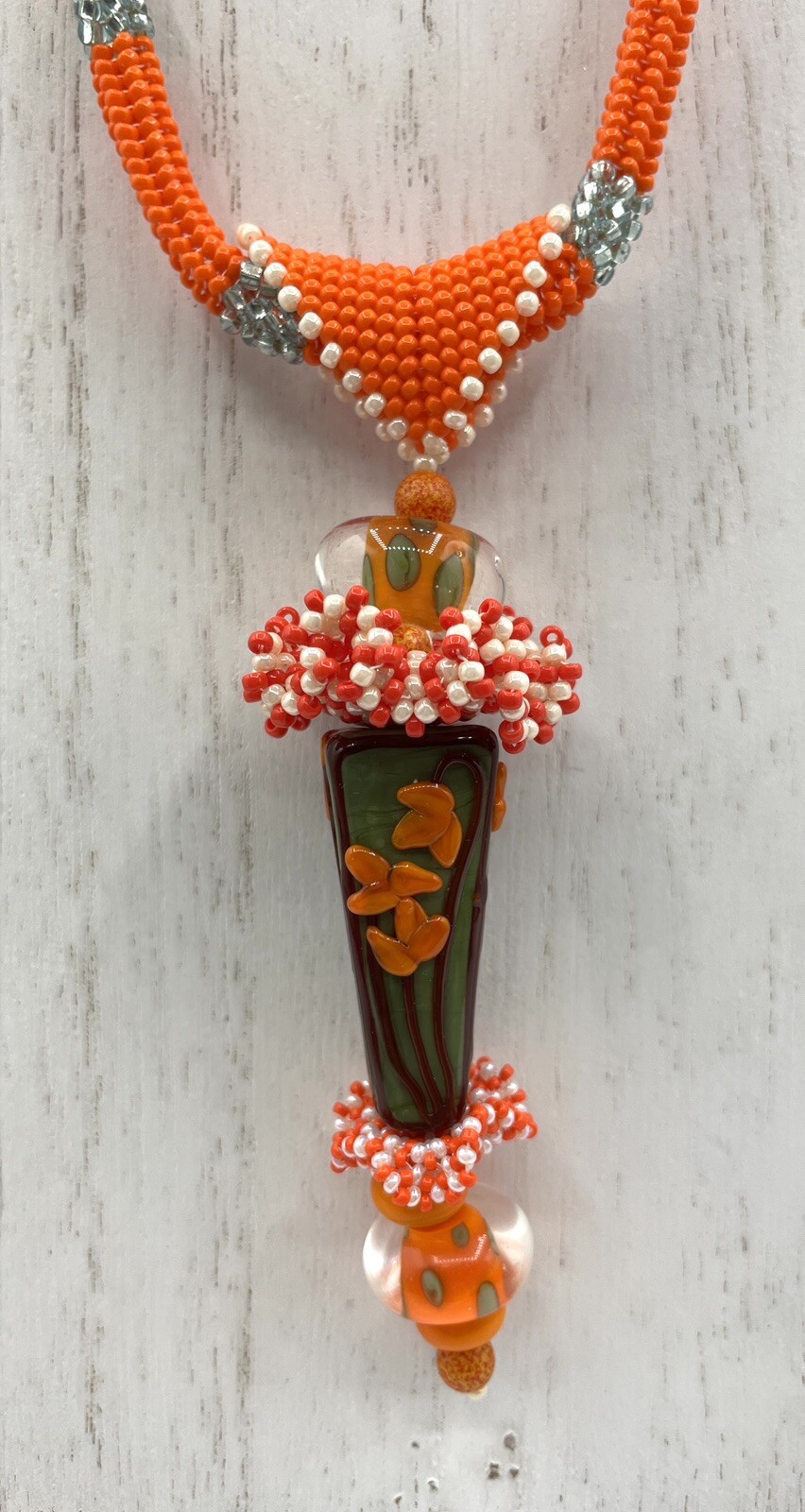 Bead Embroidered Necklace One Of A King Lampwork Focal Headed Rope 18 ...