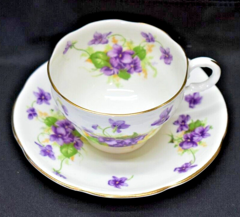 Adderley Bone China England - Purple Violet Flower - Tea Cup & Saucer ...