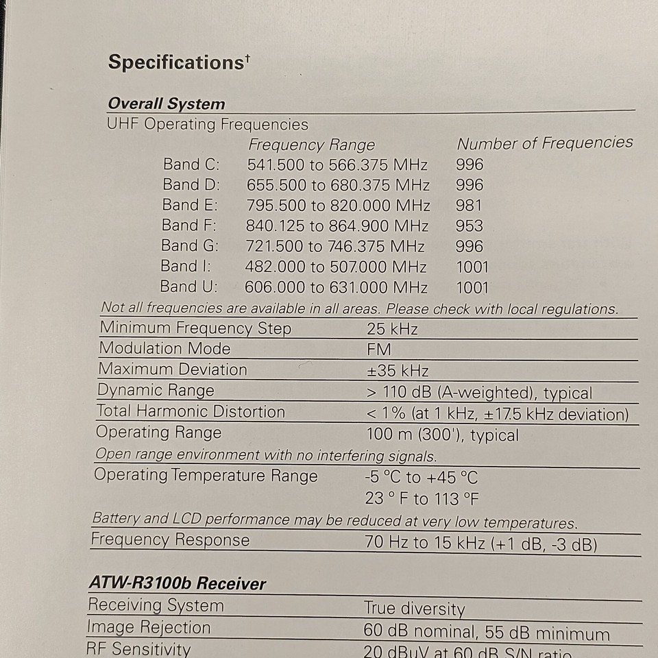 AUDIO TECHNICA ATW-3110B - (ATW-R3100b Receiver & ATW-T310b UniPak ...