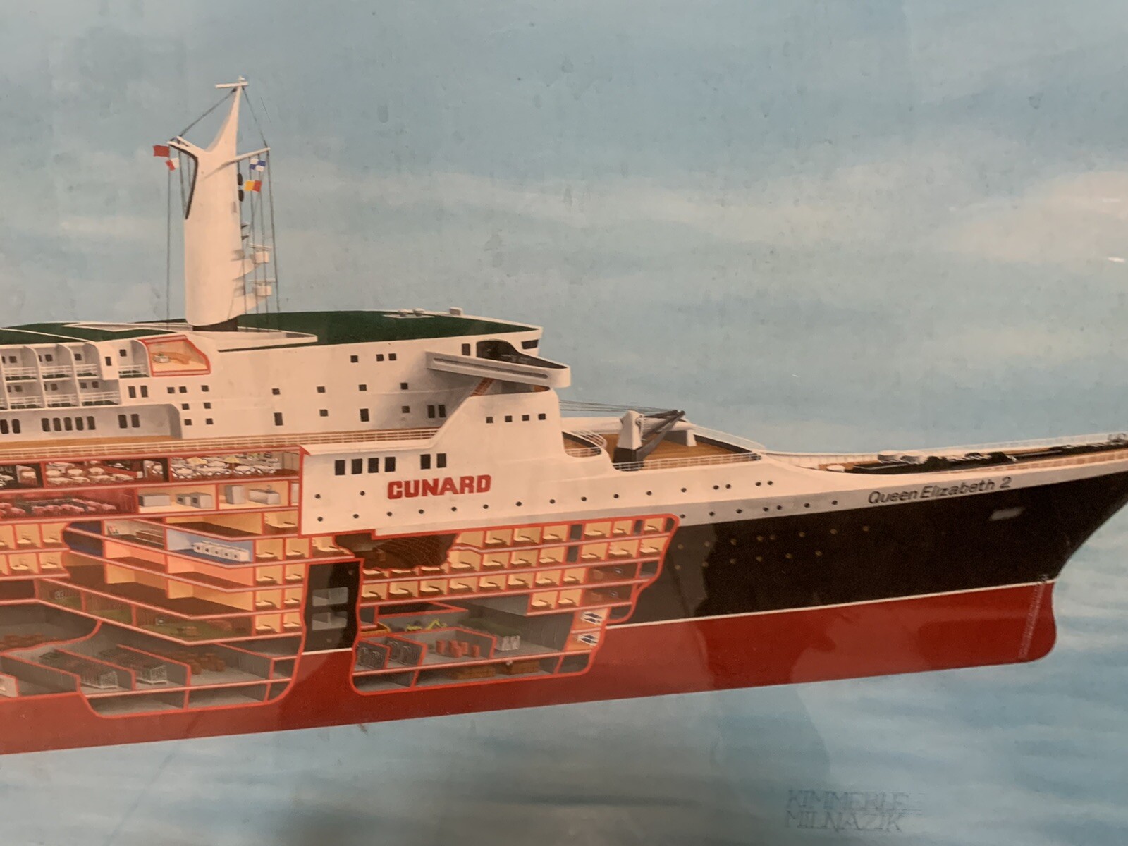 SS Queen Elizabeth 2 (QE2)-Cutaway-Original Artist Painting- Cunard ...