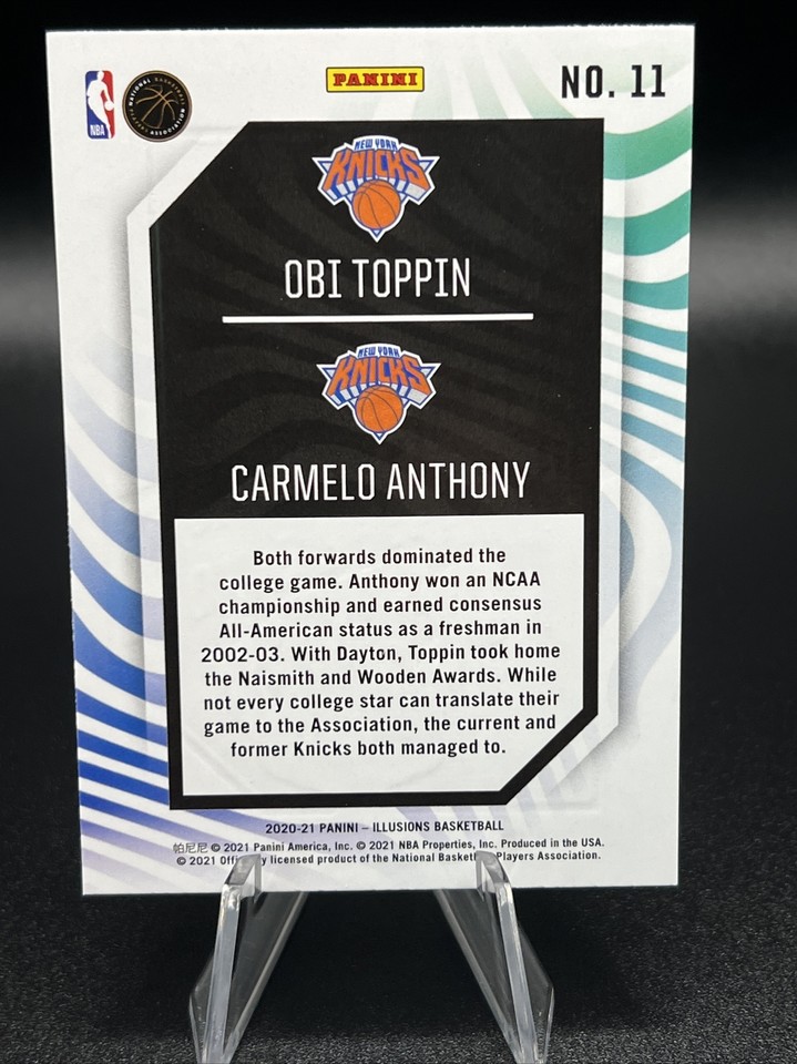 2020-21 Illusions Rookie Reflections Card Obi Toppin Carmelo Anthony ...