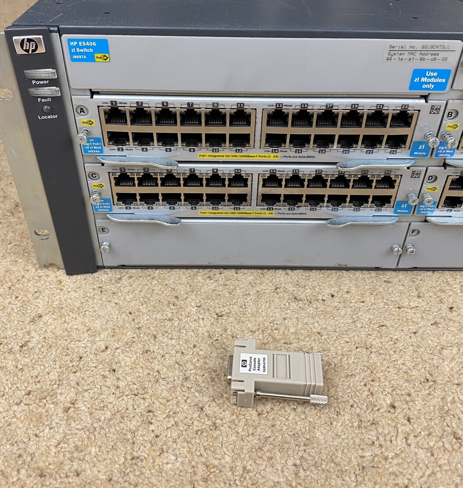 HP ProCurve E5406 zl J8697A gigabit PoE Switch 1x J9535A 3x J9534A 2x ...