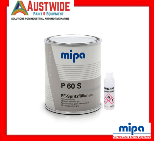 POLYESTER SPRAY FILLER 1L 2K Kit Mipa Grey p60 s HIGH BUILD REFACE ...