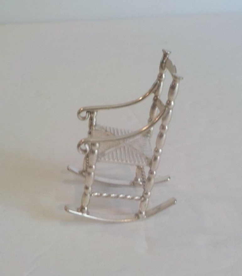 NICE VINTAGE DUTCH .833 SILVER MINIATURE DOLL HOUSE ROCKING CHAIR w ...