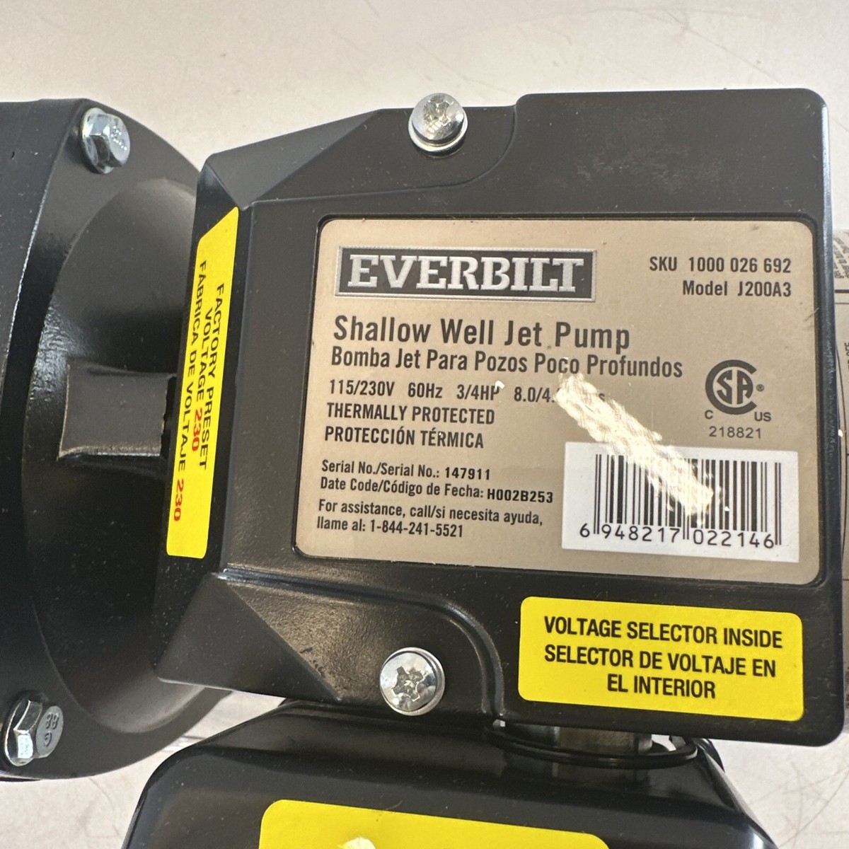 Everbilt J200a3 Heavy Duty Dual Pump Automatic 34 Hp