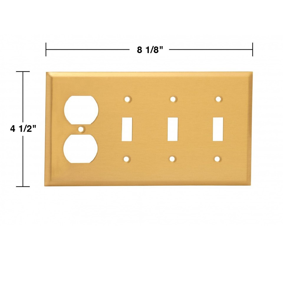 4 Switch Plate Brushed Brass Triple Toggle Outlet | Renovator's Supply ...