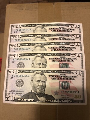 2017a 50$ Bill Sequential Serial Numbers 250$ Face Value | eBay