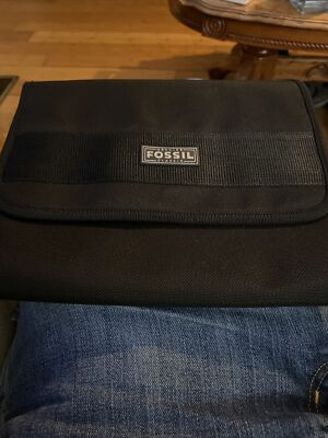 Fossil Black Genuine Two Compartments Case Toiletry Shaving Kit Men ...