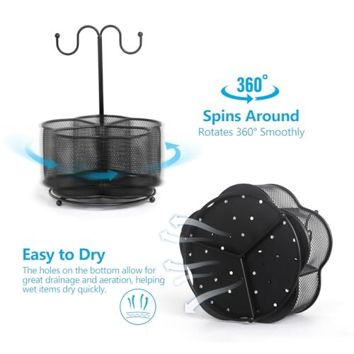 360° Rotating Utensil Caddy 5 Compartment Silverware Cutlery Caddy ...