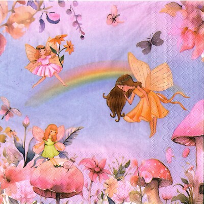 Serviettes en papier fée elfes féerie fleurs. Paper napkins elve fairy ...