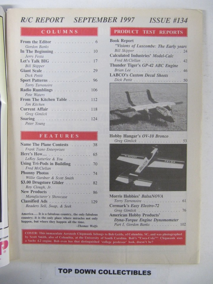 R/C Report Magazine September 1997 Bob Gettle's Coca-Coca Chipmunk | eBay