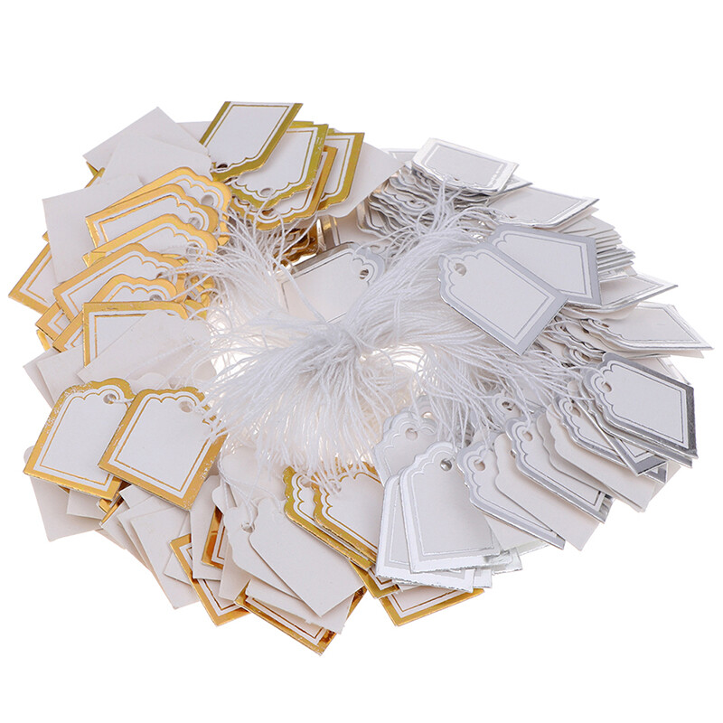 200Pcs Gold border Label Tie String Ticket Jewelry Merchandise Price ...