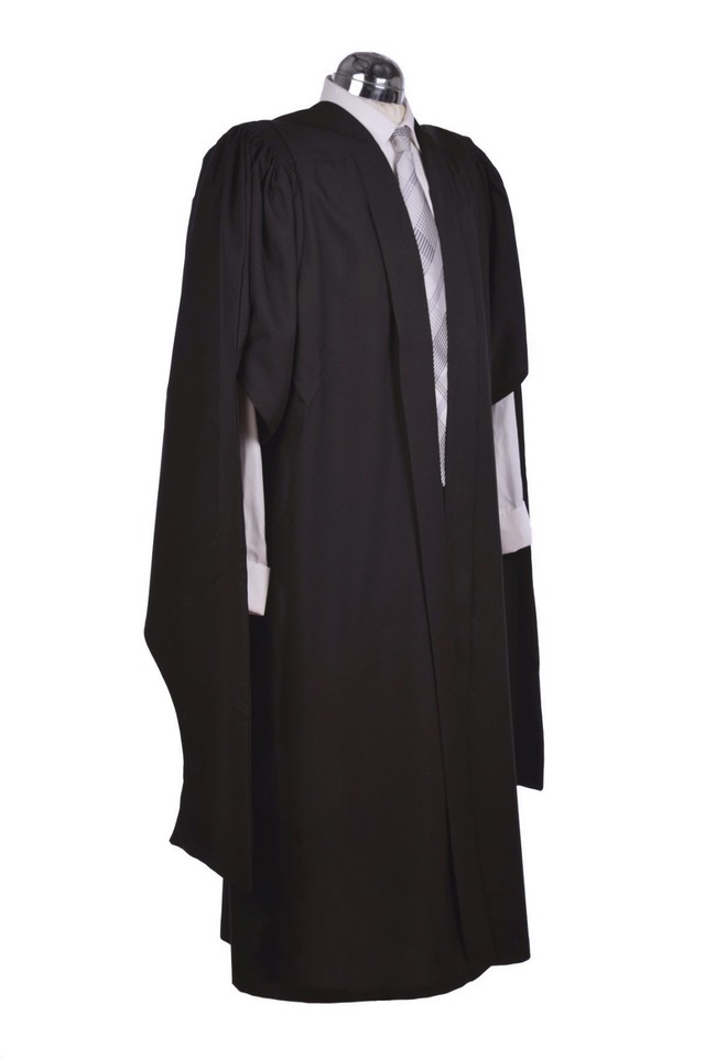 Masters Graduation Gown University Fully Fluted Academic Black Robe MA ...