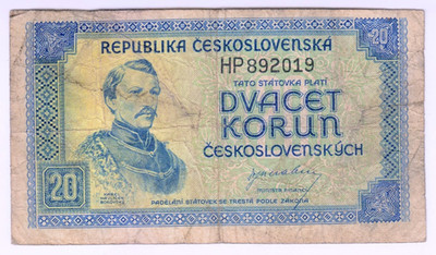 1945 Czechoslovakia 20 Korun 892019 Paper Money Banknotes Currency | eBay