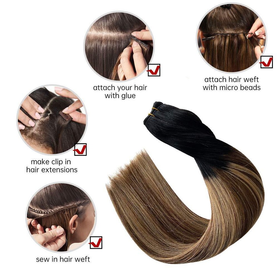 Invisible Weft Human Hair Extensions Sew In Weave Double Weft Remy ...