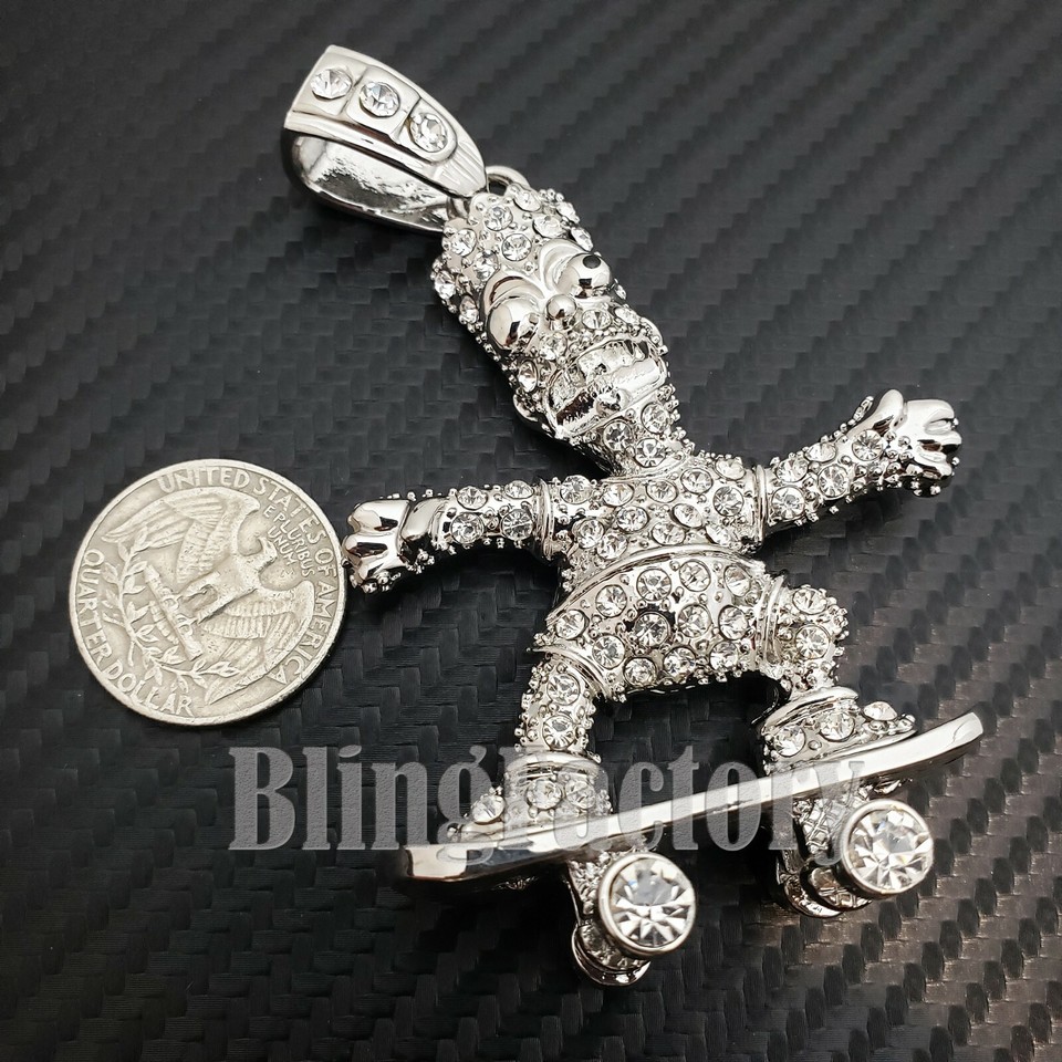 Hip Hop Simpsons Skateboard pendant & 20" Iced Cuban Choker Chain Bling ...