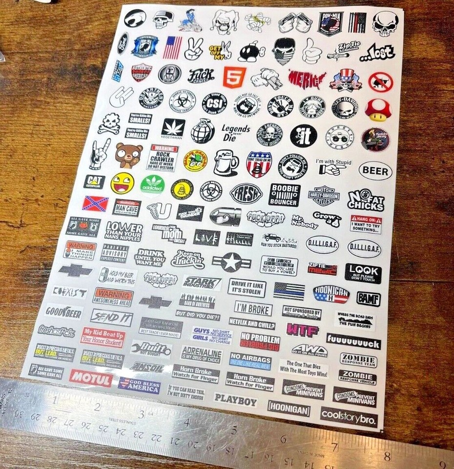 137 stickers! 1/10 1/8 RC Sticker Bomb Decal Sheet - Traxxas Arrma Losi ...
