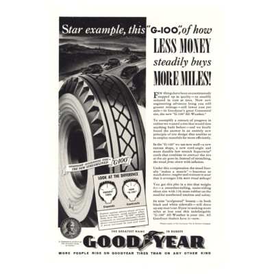 1939 Goodyear: Star Example G100 Tires Vintage Print Ad | eBay
