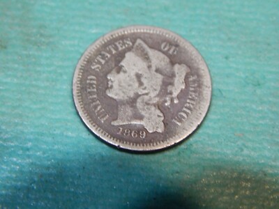 1869 Three Cent Nickel Piece 3C Ungraded Circulated Choice US Type Coin ...