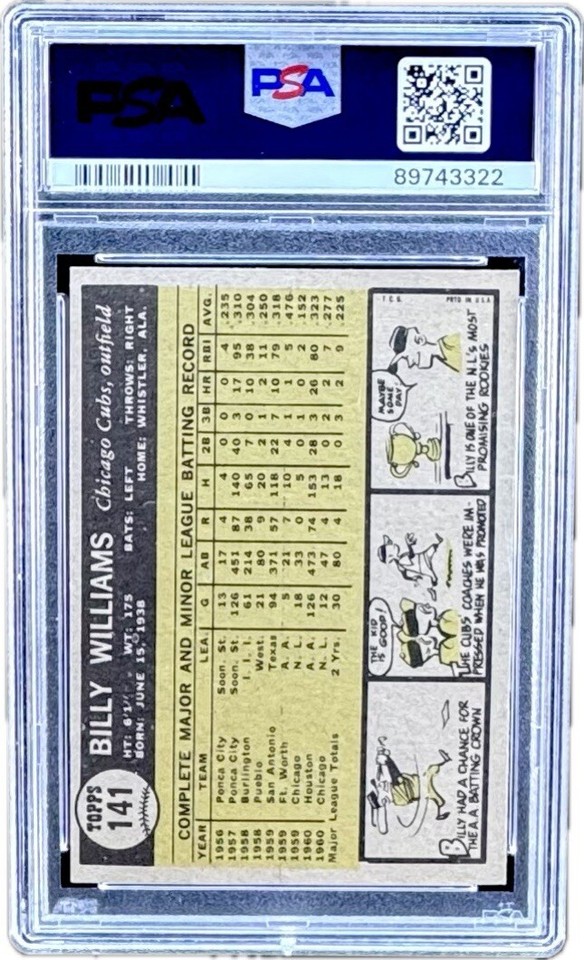 1961 Topps BILLY WILLIAMS ROOKIE CARD (RC) HOF Chicago Cubs PSA 4 VG-EX ...