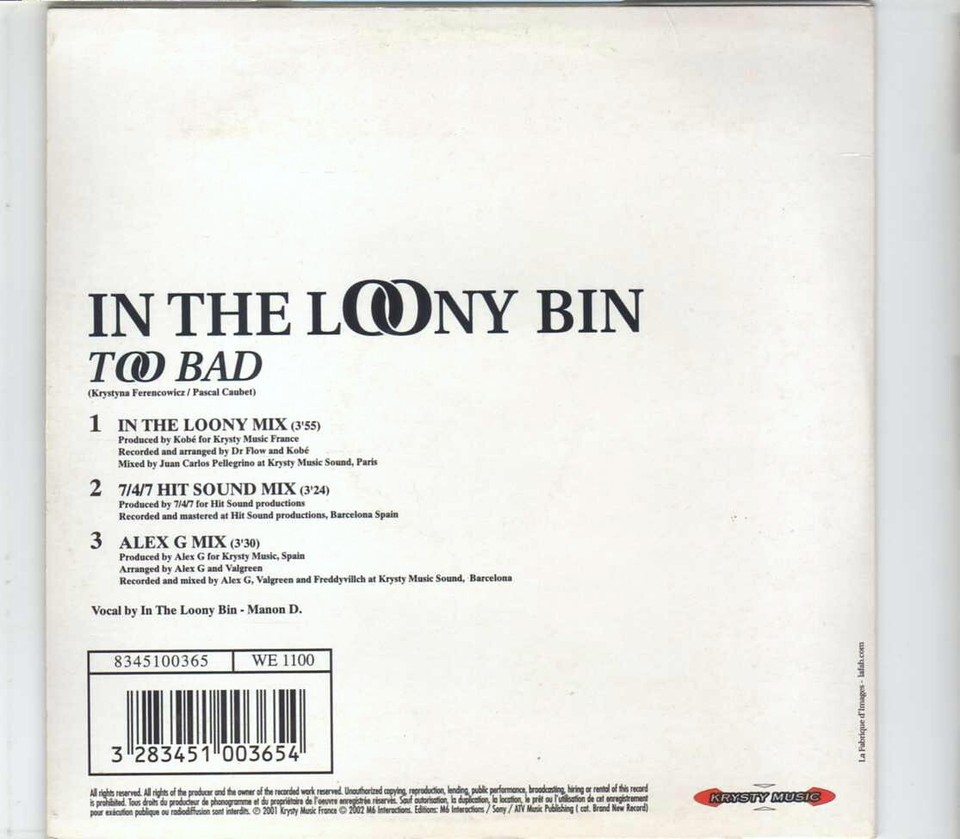 In The Loony Bin - Too Bad - CDS - 2002 - Eurohouse 3TR Cardsleeve | eBay
