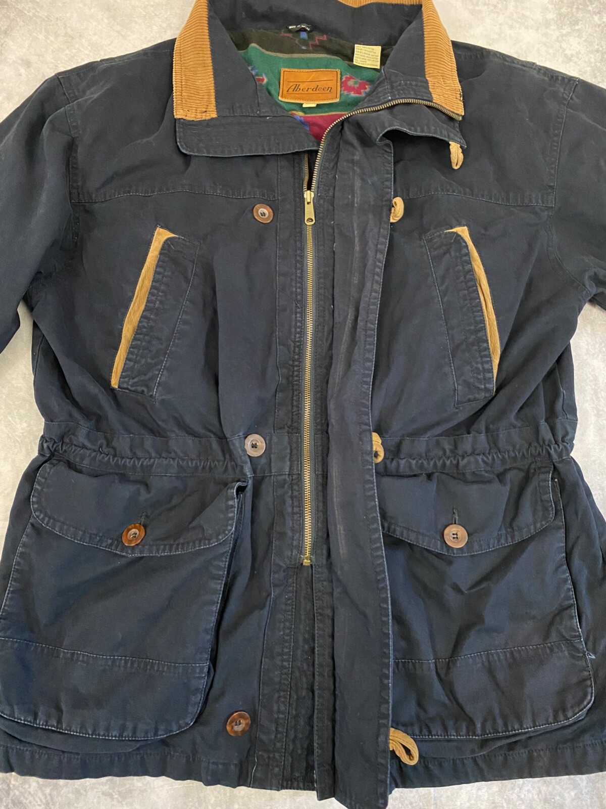 Vintage Aberdeen Mens XL Navy Blue / Leather Aztec Ja… - Gem