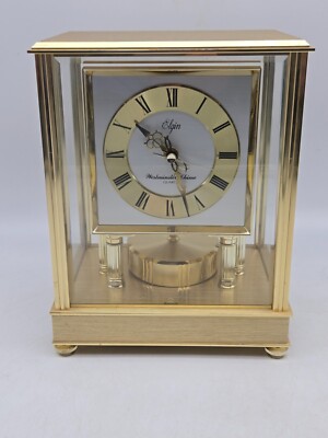 Vintage ELGIN Anniversary Brass Carriage Mantel Clock Quartz Atmos ...