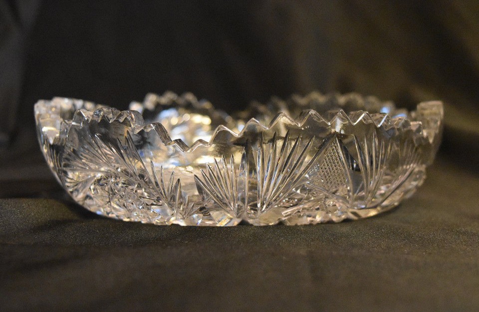 American Brilliant Period Cut Glass Nappy Bonbon Hobstar & Buzz Star ...