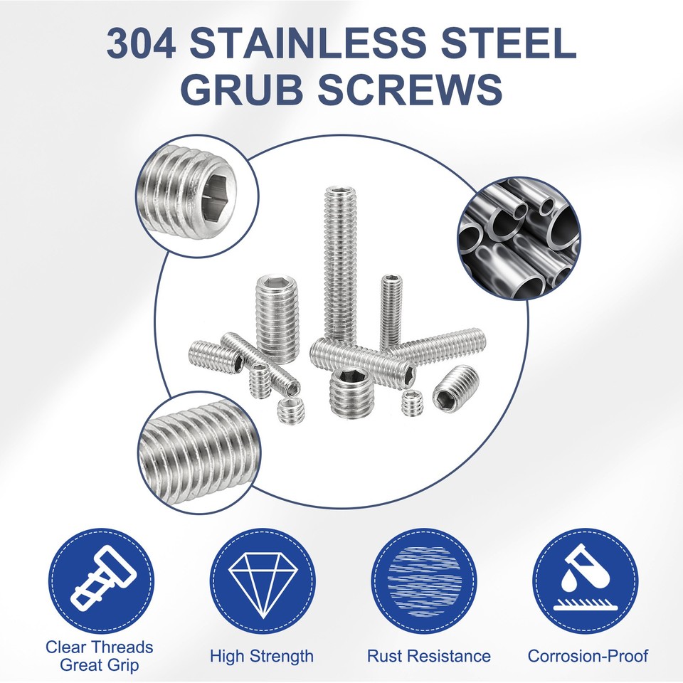 1/4-20x3/16" Hex Socket Grub Screws, 50 Pcs Cup Point Set Screw with ...