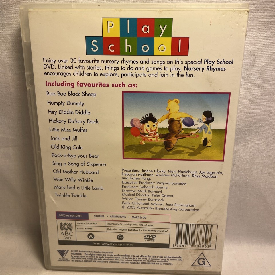 Play School - Nursery Rhymes (DVD, 2001) ABC for Kids Region 4 - Free ...