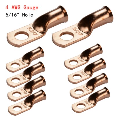 20Pcs 4 AWG Gauge 5/16" Hole Ring Terminal Lug Bare Copper Uninsulated ...
