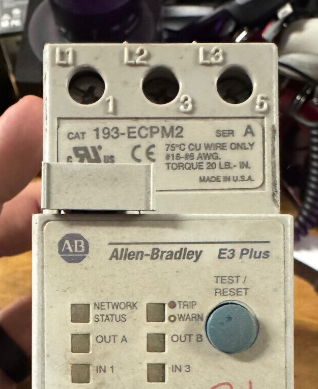 Allen Bradley 193-EC2AD Ser A E3 Plus Overload Relay 1-5A on 193-ECPM2 ...