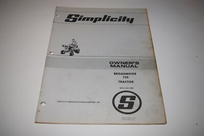 Simplicity Broadmoor 738 Tractor Mfg. No. 898 Owner's Manual | eBay